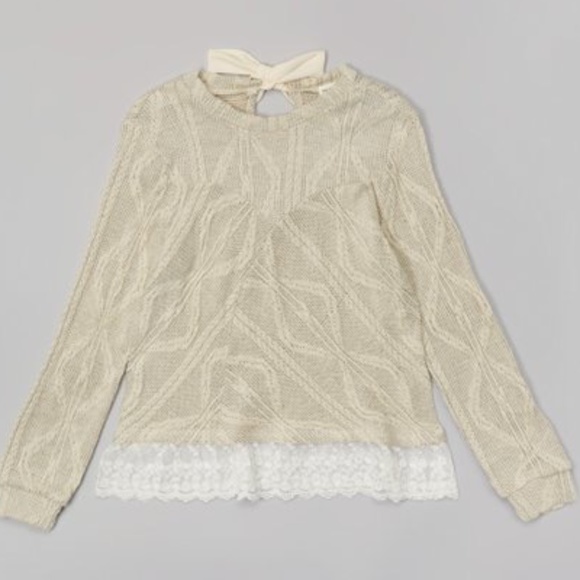Monteau | Shirts & Tops | Monteau Girl Oatmeal Ivory Lace Trim Sweater ...